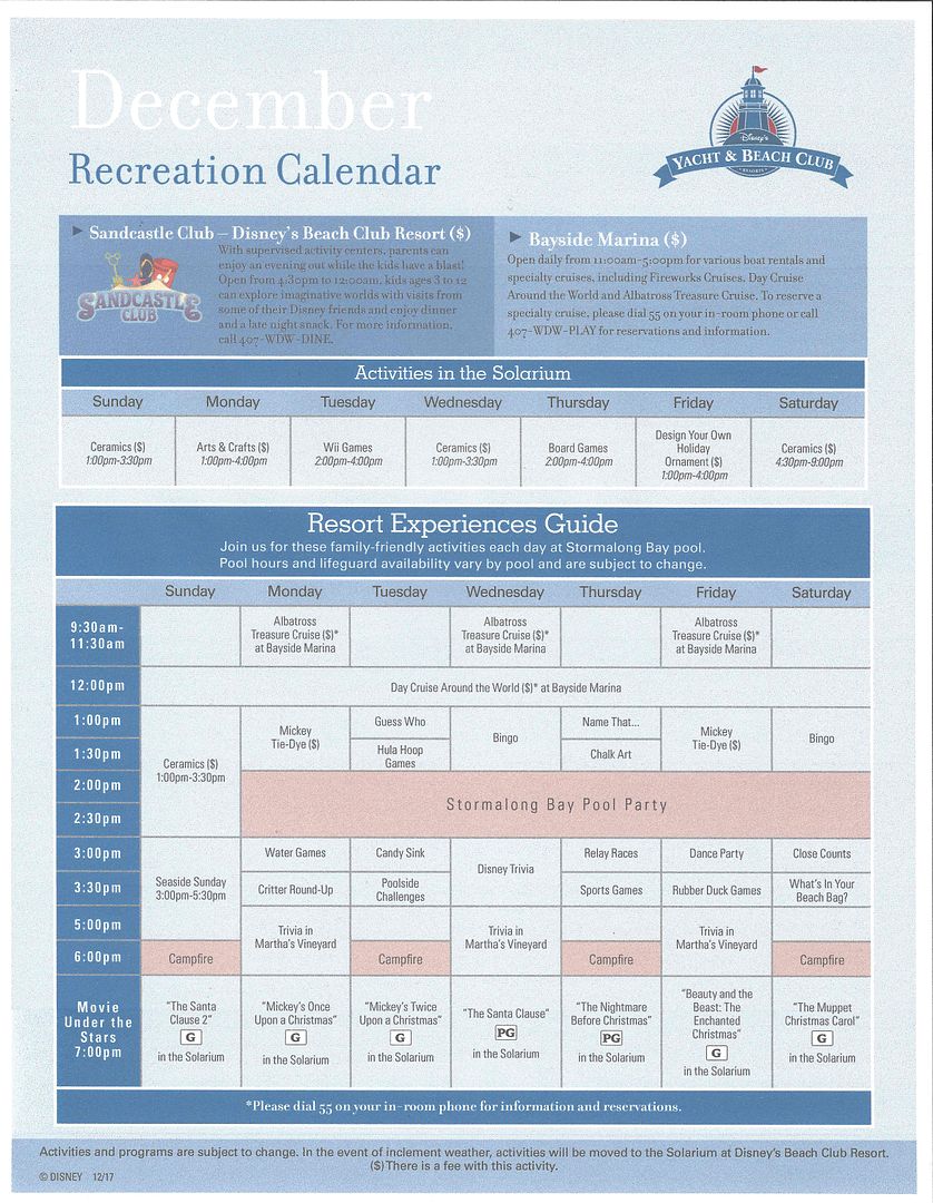 Yacht & Beach Club Activities Schedules | DIS Disney Discussion Forums ...