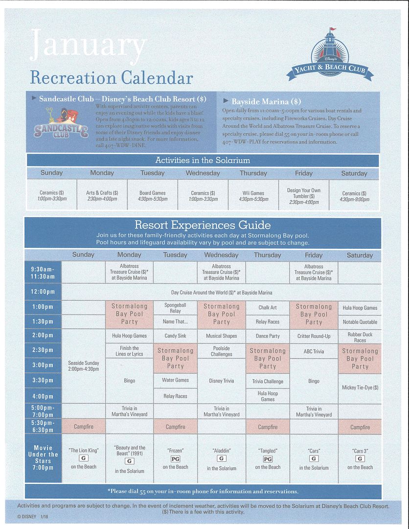 Yacht & Beach Club Activities Schedules | DIS Disney Discussion Forums