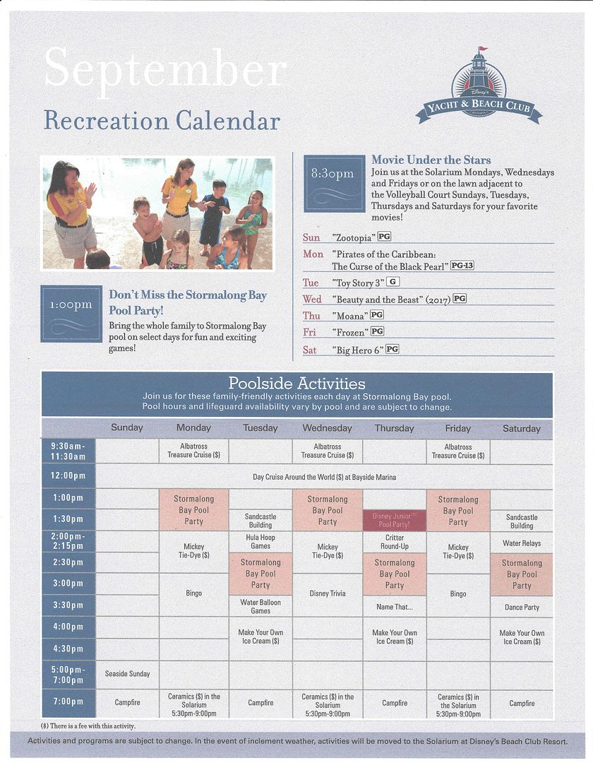Yacht & Beach Club Activities Schedules | DIS Disney Discussion Forums ...